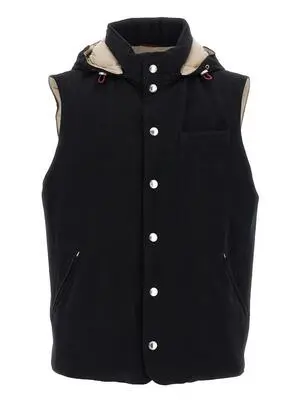 Brunello Cucinelli Water-repellent Wool Vest With Removable Hood - Black