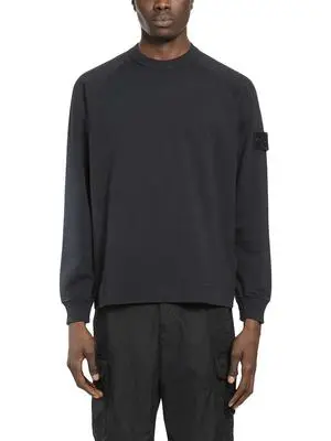 Stone Island Crew Neck Sweatshirt With Logo Patch - Black