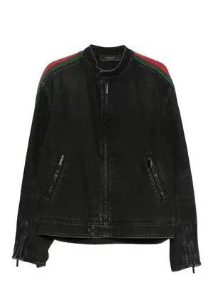 Gucci Denim Jacket With Web Stripe Detailing - Black