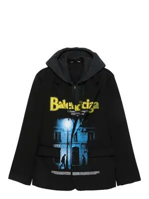 Balenciaga Graphic Print Blazer With Drawstring Hoodie - Gray