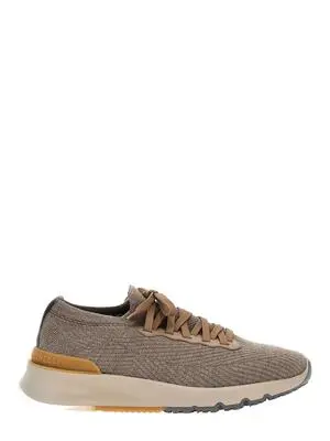 Brunello Cucinelli BRUNELLO CUCINELLI Stretch Knit Lace-Up Sneakers Gray