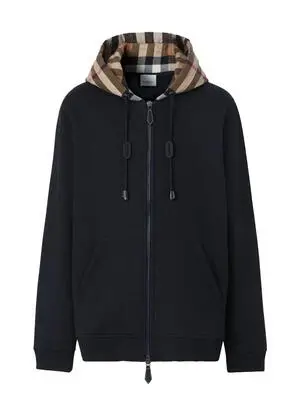 Burberry Checked Hood Zip-up Hoodie - Black
