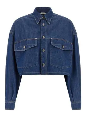VERSACE VERSACE Cropped Cotton Denim Shirt With Medusa Hardware