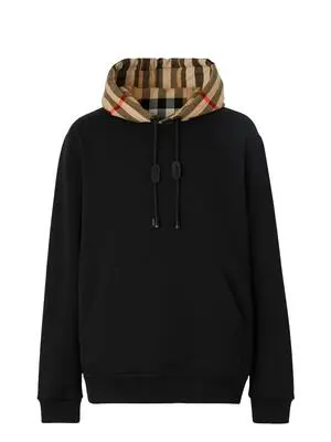 Burberry Cotton Hoodie With Archive Beige Check Trim - Black
