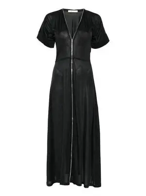 LEMAIRE LEMAIRE Black Cotton-Viscose Blend V-Neck Zip-Up Day Dress Black