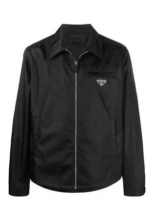 Prada Re-nylon Zip-up Blouson Jacket With Enamelled Logo - Black