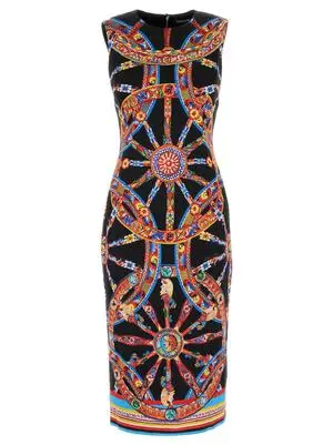Dolce & Gabbana Printed Stretch Viscose Satin Midi Dress - Red