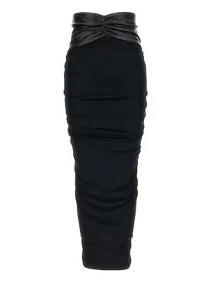 Andamane Draped Midi Skirt With Vegan Leather Insert - Nero