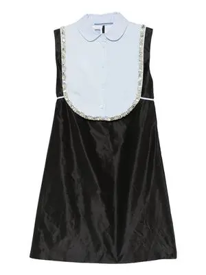 Prada Sleeveless Crystal Embellished Peter Pan Collar Dress - Black