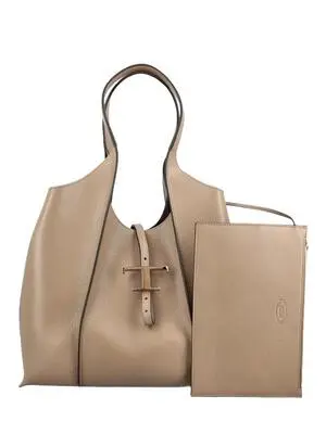 TOD'S T Buckle Tote Bag With Detachable Pouch - Cream