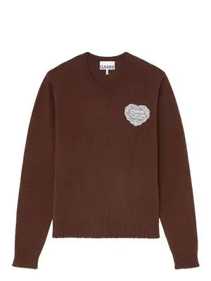 GANNI Wool Knit Jumper With Crochet Trim - Brown