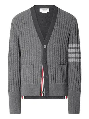 Thom Browne Grey Wool Cable-knit V-neck Cardigan - Gray