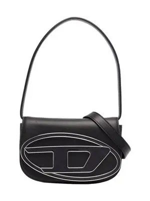 DIESEL® Leather Shoulder Bag With Logo Plaque - Black