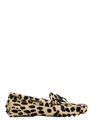 TOD'S Pony Effect Leopard Print Loafers - Cream