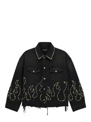Amiri Embellished Flame Motif Denim Jacket - Black