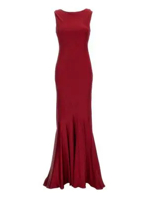 Max Mara Sleeveless Satin Maxi Dress With Train - Multicolor