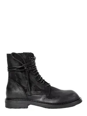 ANN DEMEULEMEESTER Suede Lace-up Zip Combat Boots - Black