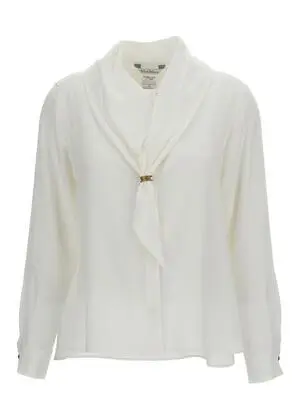 Max Mara Silk Shirt With Integrated Tie-neck Scarf - Multicolor