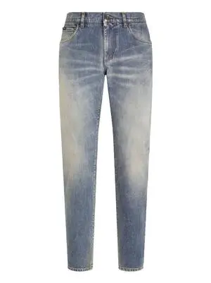 Dolce & Gabbana Logo Plaque Slim Fit Jeans - Blue