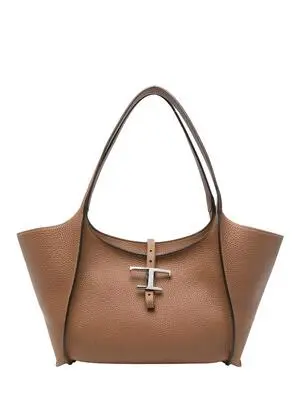 TOD'S T Timeless Tote Bag In Grained Leather - Brown