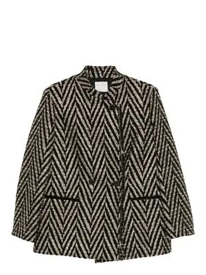 FORTE_FORTE Chevron Pattern Double-breasted Coat - Black
