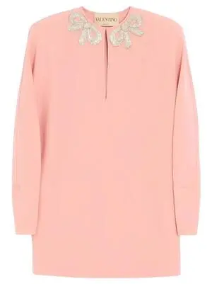Valentino Garavani Silk Dress With Rhinestone Embellished Bows - Pink