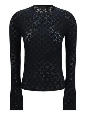 Gucci Devoré Signature Gg Pattern Long Sleeve Top - Black