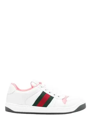 Gucci Leather Signature Web Stripe Lace-up Trainers - White