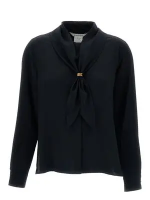 Max Mara Silk Shirt With Integrated Scarf Detail - Multicolor