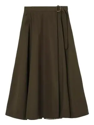 Burberry Wool Twill Midi Skirt With B Buckle Belt - Brown