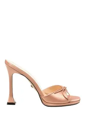 Mach & Mach Satin Bow Detail High Heel Mules - Brown