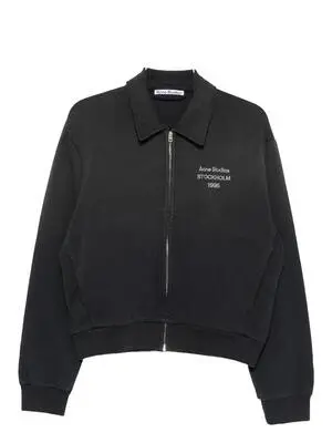 Acne Studios Cotton Blend Logo Print Zip-up Sweatshirt - Black