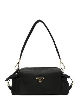 Prada Nylon Satchel With Embroidered Strap - Black