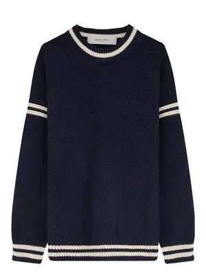 GOLDEN GOOSE Dark Waffle Knit Crew Neck Jumper - Blue