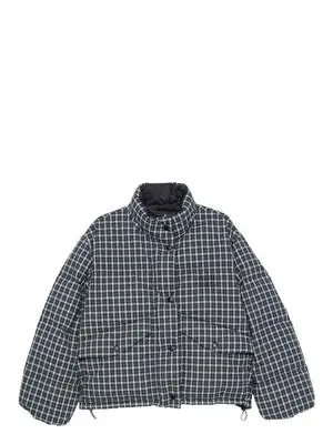 Miu Miu Navy Check Puffer Jacket - Blue