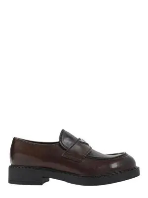 Prada Calf Leather Loafers With Logo Plaque - Brown