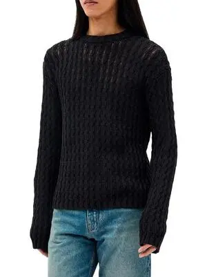 ANN DEMEULEMEESTER Chunky Cable Knit Crew Neck Sweater - Black