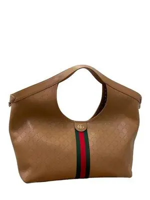 Gucci GUCCI Calf Leather Perforated GG Supreme Shoulder Bag Cream