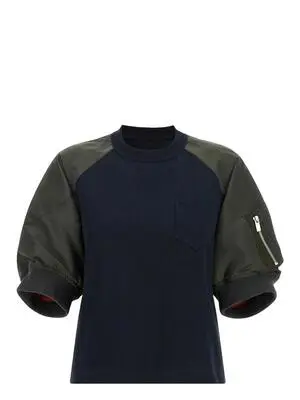 Sacai Sacai Paneled Crewneck T-Shirt With Zip Pocket Blue