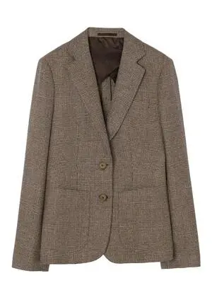 Burberry Tailored Prince Of Wales Check Wool-linen Blend Blazer - Brown