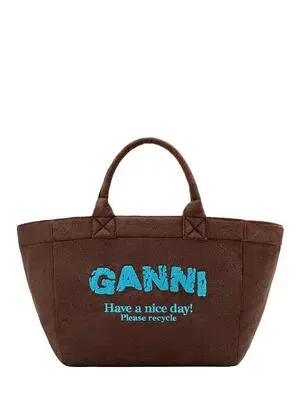 GANNI Terrycloth Tote Bag With Embroidered Logo - Brown