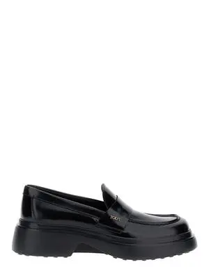 TOD'S Black Leather Loafer With Logo Detail - Multicolor