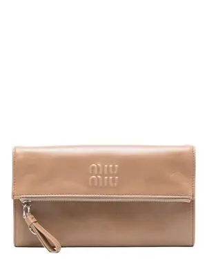 Miu Miu Embossed Logo Leather Satchel - Brown