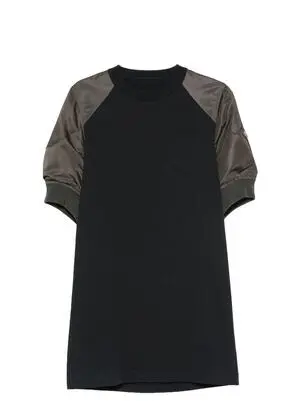 Sacai Paneled Day Dress With Puff Sleeves - Black
