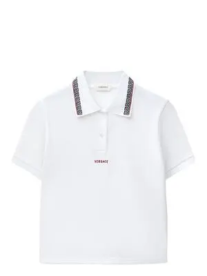 Versace Slim Fit Short Sleeve Polo Shirt With Greca Detail - White