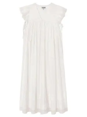 GANNI Cotton Lace Trim Day Dress - White