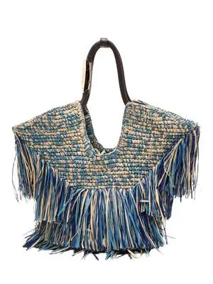 Zimmermann Woven Tote Bag With Tiered Fringe - Blue