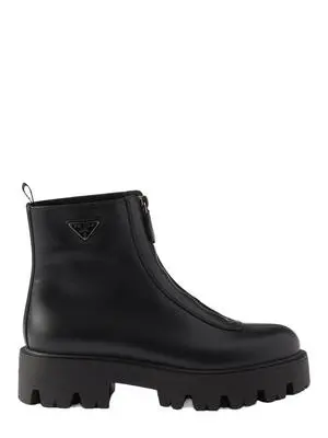 Prada Leather Zip-up Ankle Boots With Lug Sole - Black