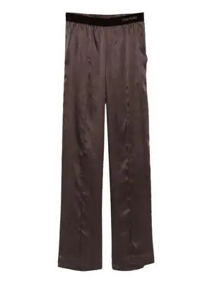 TOM FORD Silk Satin Logo Waistband Trousers - Brown
