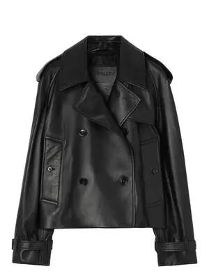 Burberry Mayfair Cropped Leather Trench Jacket - Black